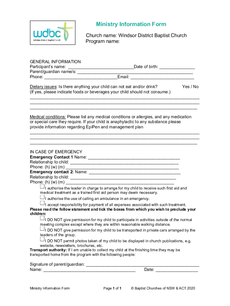 Fillable Online 10-Safe-Church-Ministry-Information-Form-20200826 Fax ...