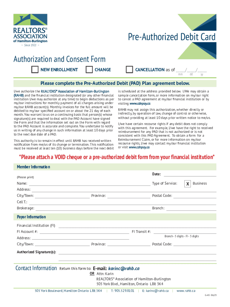 Fillable Online PRE-AUTHORIZED DEBIT (PAD) AGREEMENT ... Fax Email ...