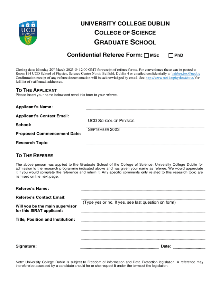 Fillable Online GRADUATE SCHOOL Confidential Referee Form Fax Email Print - pdfFiller