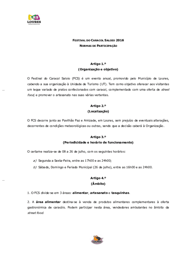 Preenchível Disponível Artigo 1. (Organizao e objetivo) O Festival do Caracol ... Fax Email ...