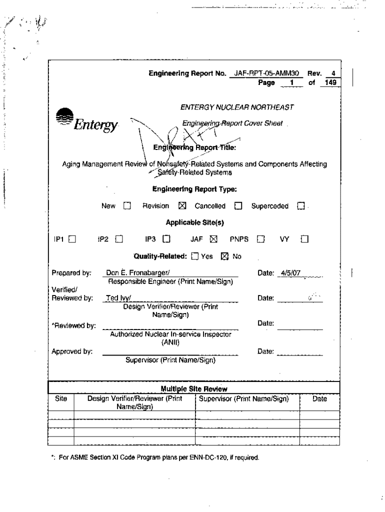 Fillable Online JAF-RPT-05-AMM30, Rev 4, Draft, "Aging Management Review of Nonsafety-Related ...