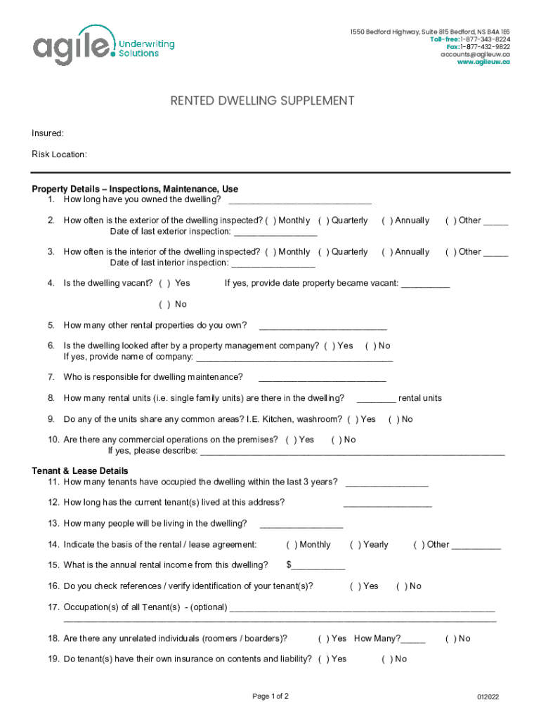 Fillable Online RENTED DWELLING SUPPLEMENT Fax Email Print - pdfFiller