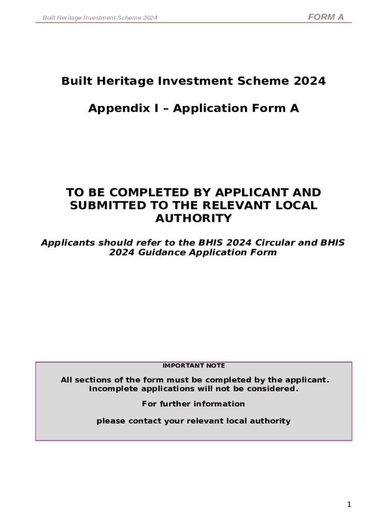 Built Heritage Investment Scheme 2024 Appendix I Doc Template | pdfFiller