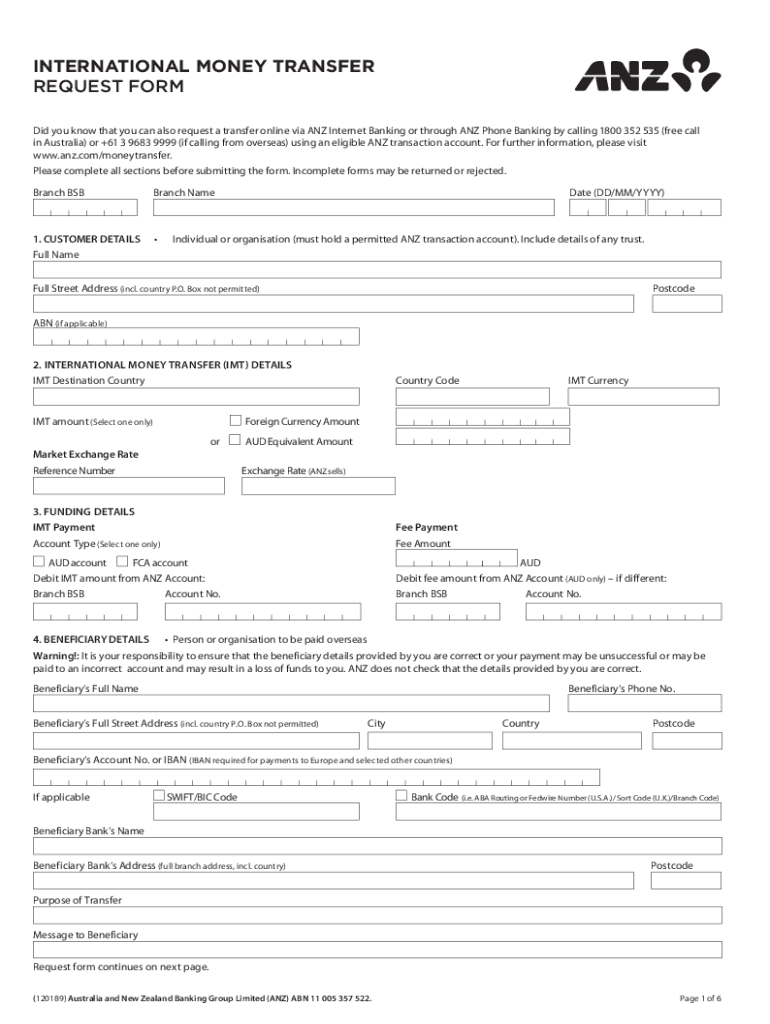 Fillable Online Fillable Online ANZ International Money Transfer Request ... Fax Email Print ...