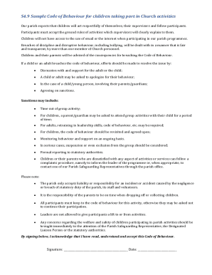 Fillable Online S4.9 Sample Code of Behaviour for children taking part ...