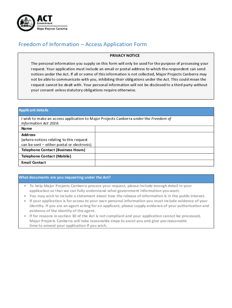 Fillable Online FOI access application form - ACT Community Services ...