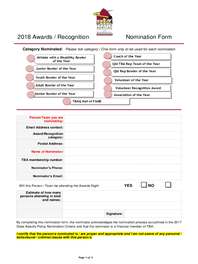 Fillable Online 2018 Awards / Recognition Nomination Form Fax Email ... Fillable Online 2018 Awards / Recognition Nomination Form Fax Email ...