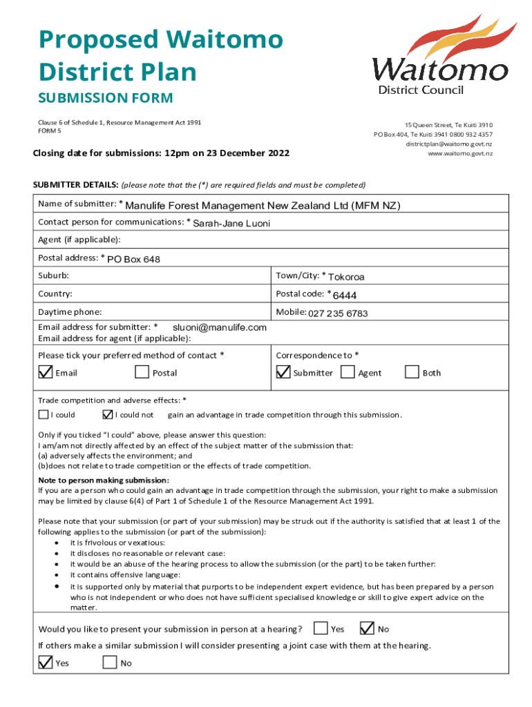 Fillable Online Fillable Online Proposed Waitomo District Plan Fax ...