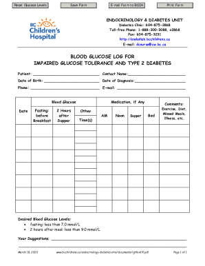 Fillable Online 26 Printable Blood Glucose Journal Forms and Templates ...