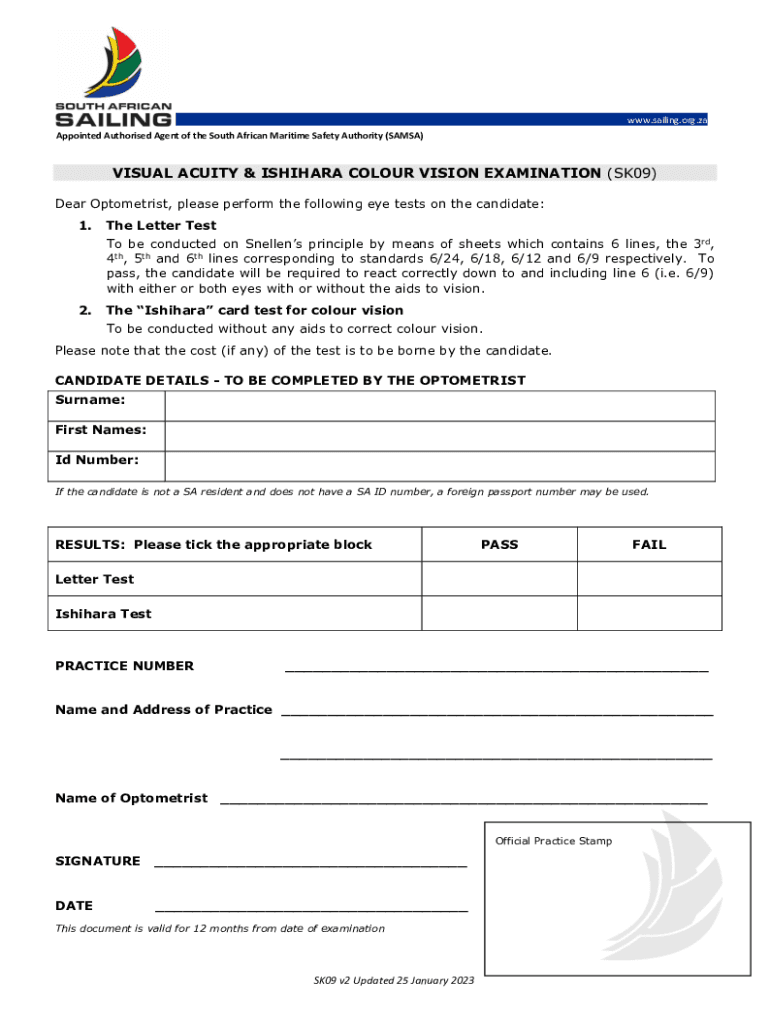 Fillable Online VISUAL ACUITY & ISHIHARA COLOUR VISION ... Fax Email ...