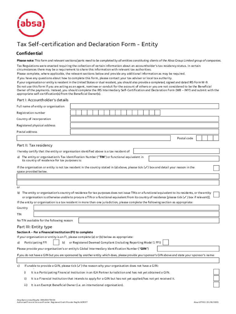 Fillable Online Tax Self-certification and Declaration Form - Entity Fax Email Print - pdfFiller