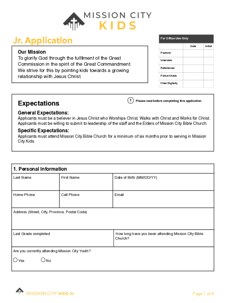 Fillable Online KIDS JR. Application Fax Email Print - pdfFiller