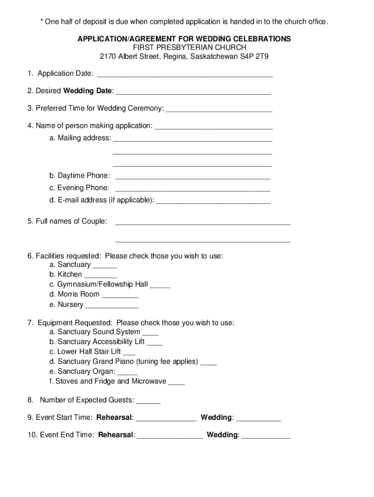 Fillable Online APPLICATIOIN/AGREEMENT FOR WEDDING CELEBRATIONS Fax ...