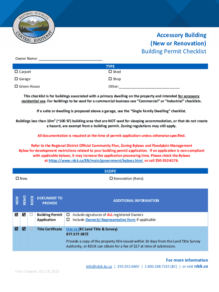 Fillable Online Accessory Building (New or Renovation) Building Permit ...