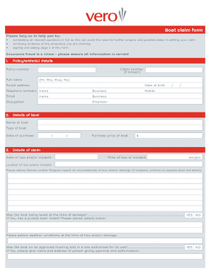 Fillable Online vero VCFBT - Boat claim form Fax Email Print - pdfFiller