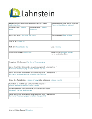 Ausfüllbar Online Meldeschein der Beherbergungssttten in der ...