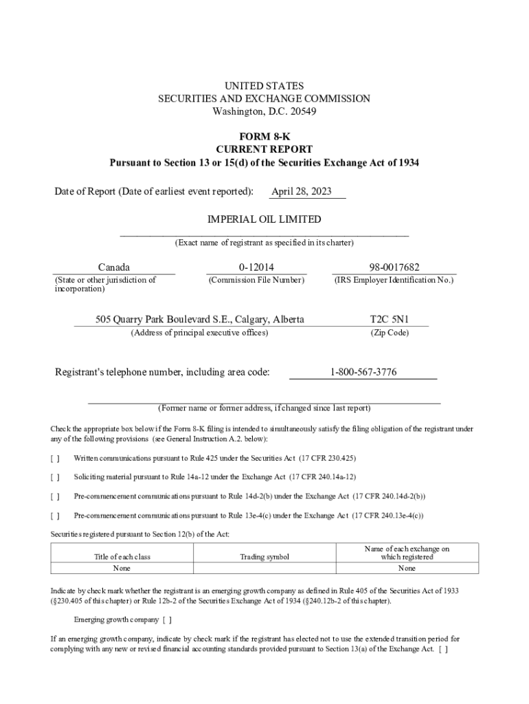 Fillable Online Q1 2023 - IMPERIAL OIL LIMITED - SEC FORM 8K Fax Email ...