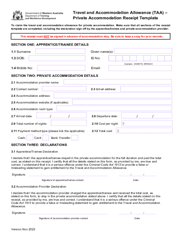 Fillable Online Travel and Accomodation Allowance - Private ...