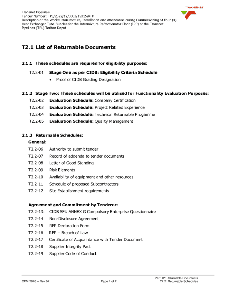 Fillable Online T2.1 List of Returnable Documents Fax Email Print ...