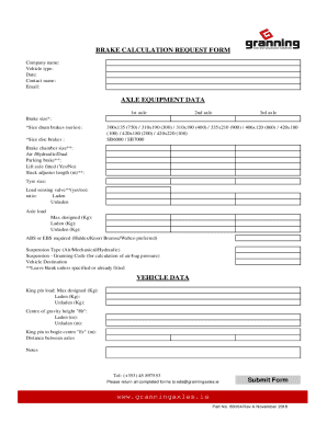 Fillable Online Brake calculation request form 2012 - Granning Axles ...