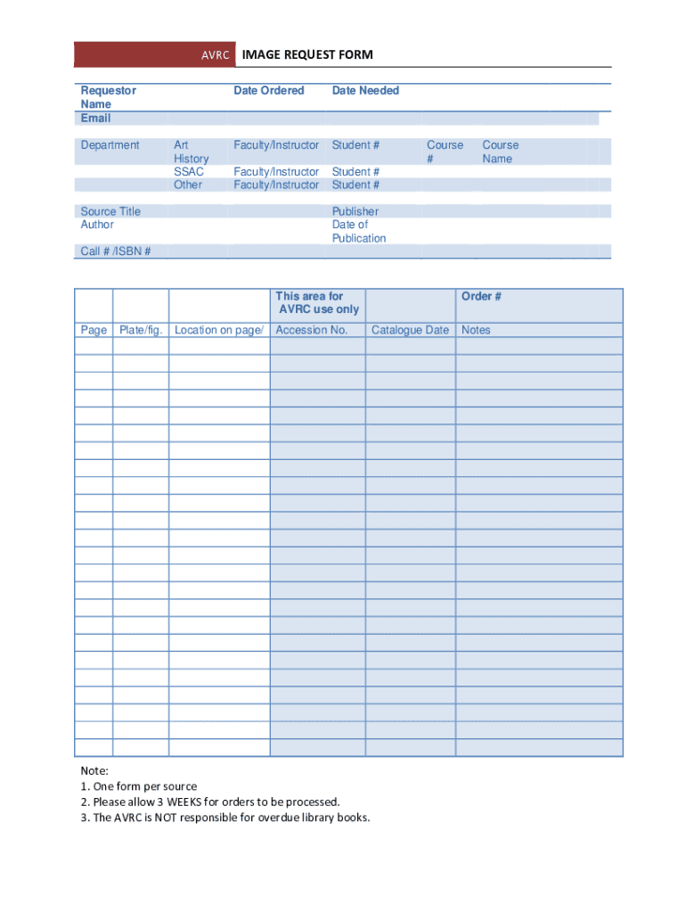 Fillable Online AVRC IMAGE REQUEST FORM Fax Email Print - pdfFiller