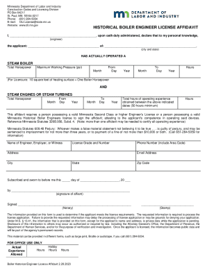 Fillable Online Boiler Historical Engineer License Affidavit Fax Email ...
