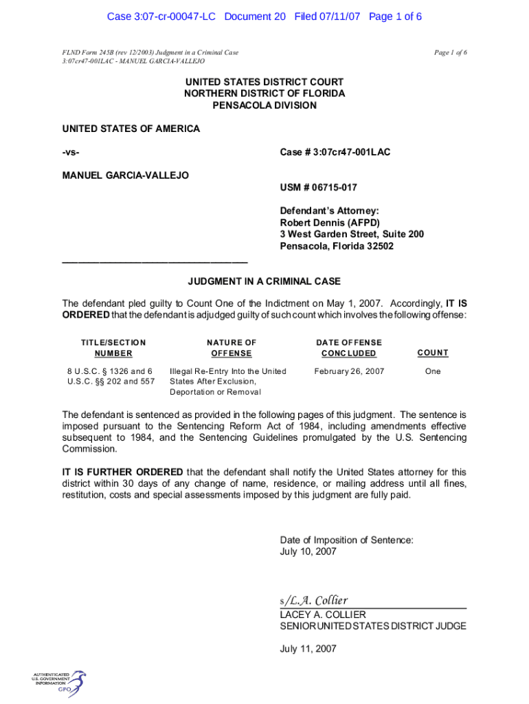 Fillable Online Judgment in a Criminal Case for Organizational ...