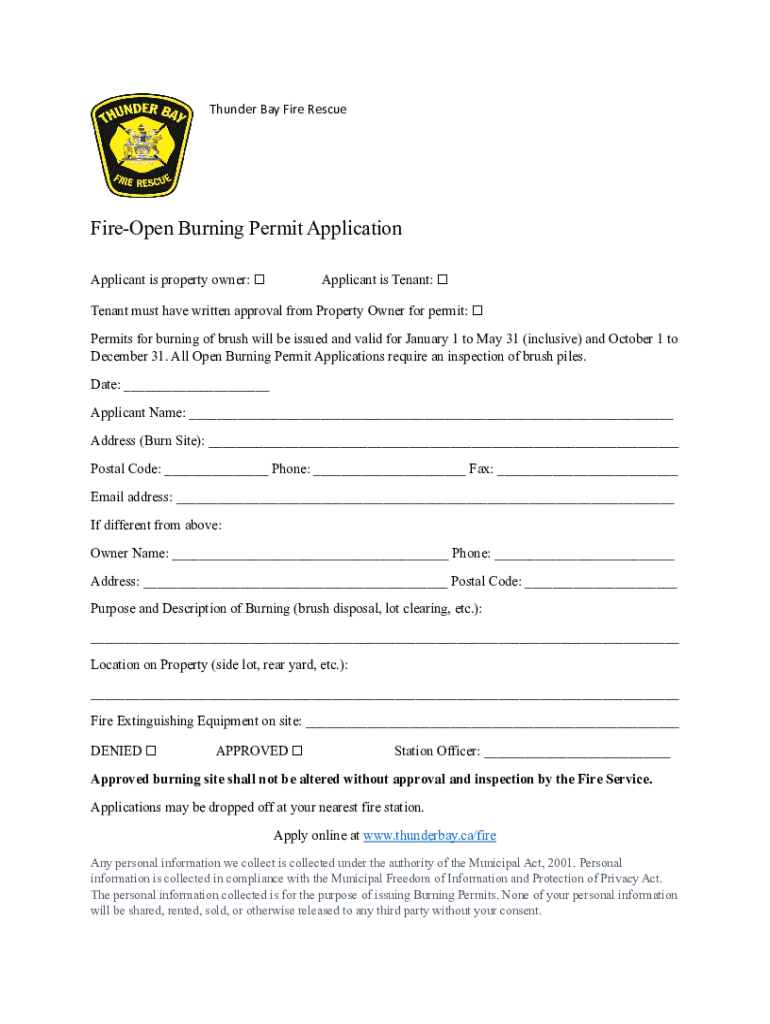Fillable Online Fire Permit Thunder Bay Form - Fill Out and Sign ...