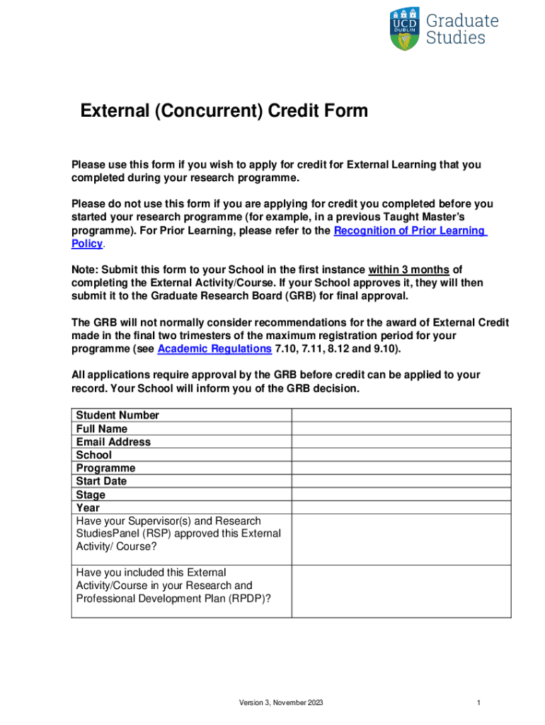 Fillable Online External (Concurrent) Credit Form. A form to be ...