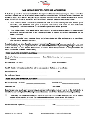 Fillable Online APPENDIX A. Medical Facial Covering Exemption Form ... Fax Email Print - pdfFiller