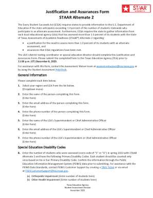 Fillable Online STAAR Alternate 2 Justification and Assurances Form Fax ...