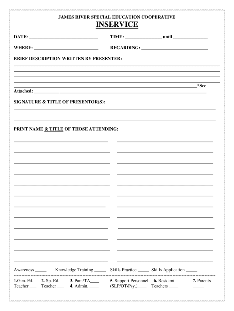 Fillable Online IN-SERVICE FORM. IN-SERVICE FORM Fax Email Print - pdfFiller