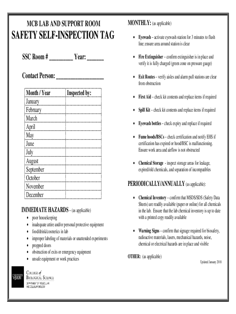 Fillable Online SAFETY SELF-INSPECTION TAG Fax Email Print - pdfFiller