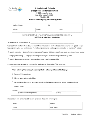 Fillable Online Speech and Language Screening form XED0301 revised 7. ...