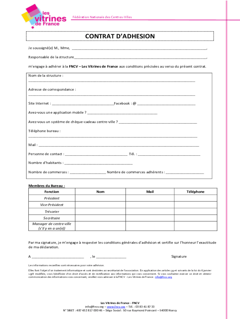 Remplissable En Ligne CONTRAT D'ADHESION Fax Email Imprimer - pdfFiller