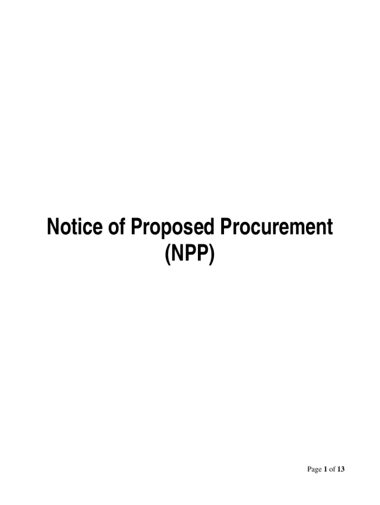 Fillable Online Template Type: "Notice of Proposed Procurement (NPP ...