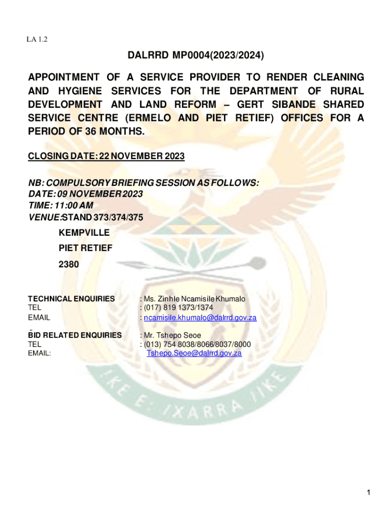 Fillable Online APPOINTMENT OF A SERVICE PROVIDER TO RENDER CLEANING ...