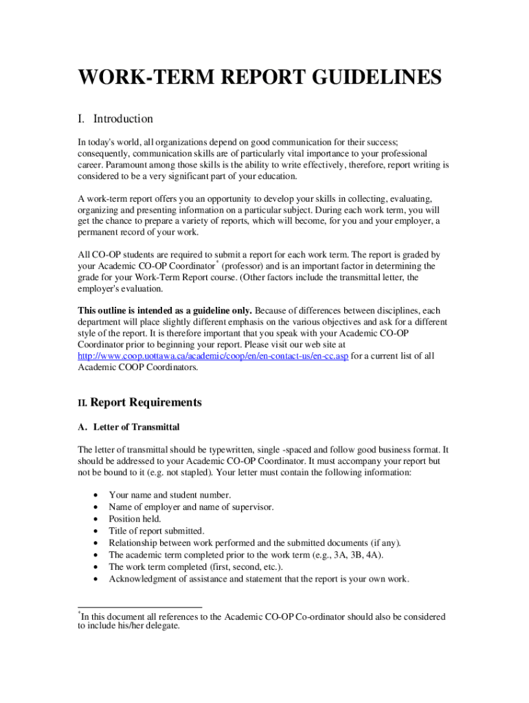 Fillable Online WORK-TERM REPORT GUIDELINES - CO-OP Fax Email Print ...