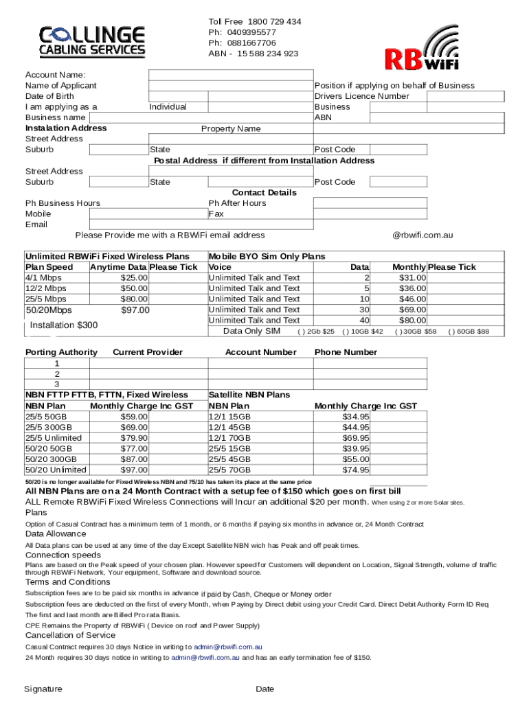 Fillable Online RBWiFi Application Form.ods Fax Email Print - pdfFiller