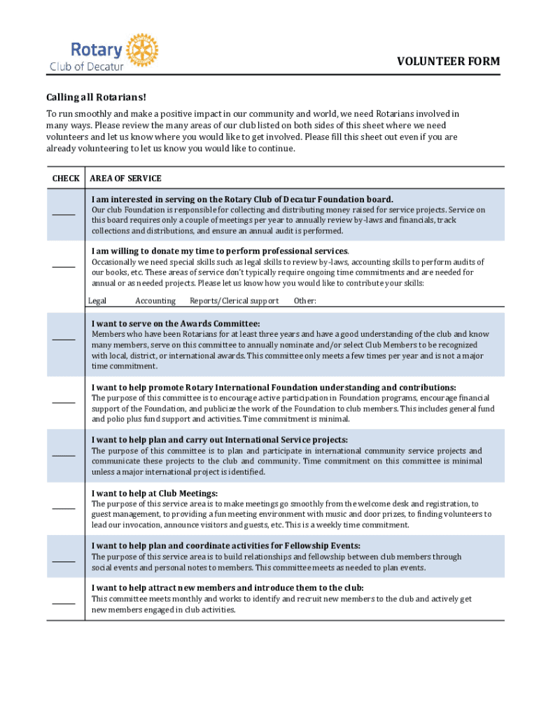 Fillable Online Rotary Committee Volunteer Form 2023-2024 Fax Email ...