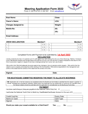 Fillable Online Mooring Application Form 202 1 2 - National Yacht Club ...