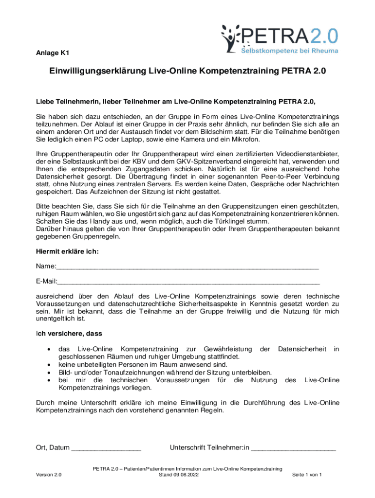Ausfüllbar Online Einwilligungserklrung Live-Online Kompetenztraining ... Fax Email Drucken ...