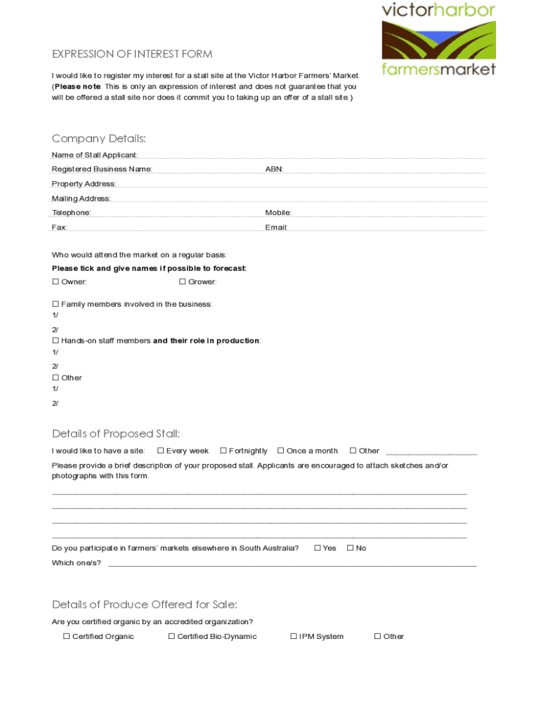 Fillable Online Stall Holder Expression of Interest Form Fax Email Print - pdfFiller