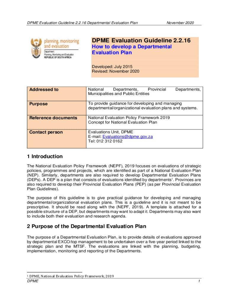 Fillable Online evaluations dpme gov Standard Operating Procedure (SOP ...