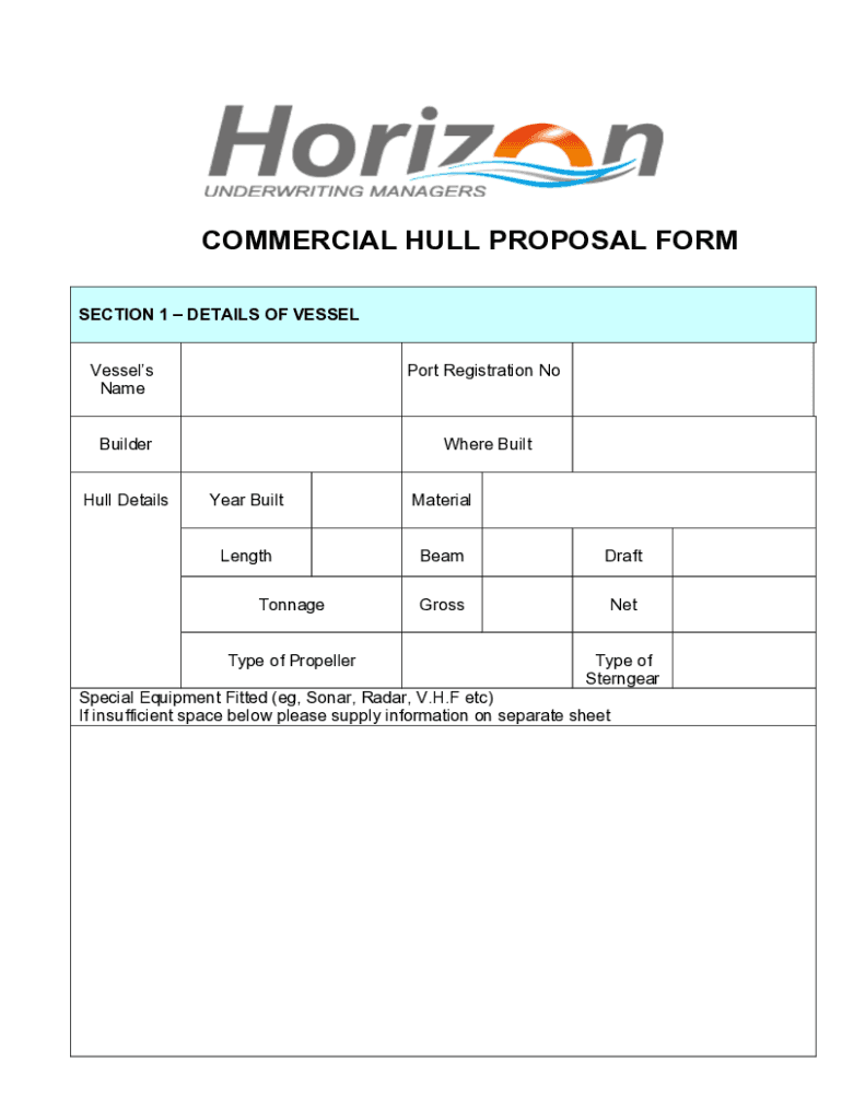 Fillable Online Proposal Form for Commercial Hull Application Fax Email Print - pdfFiller
