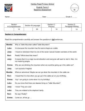 Fillable Online hrps-grade 3 english baseline assessment term 2 memo ...