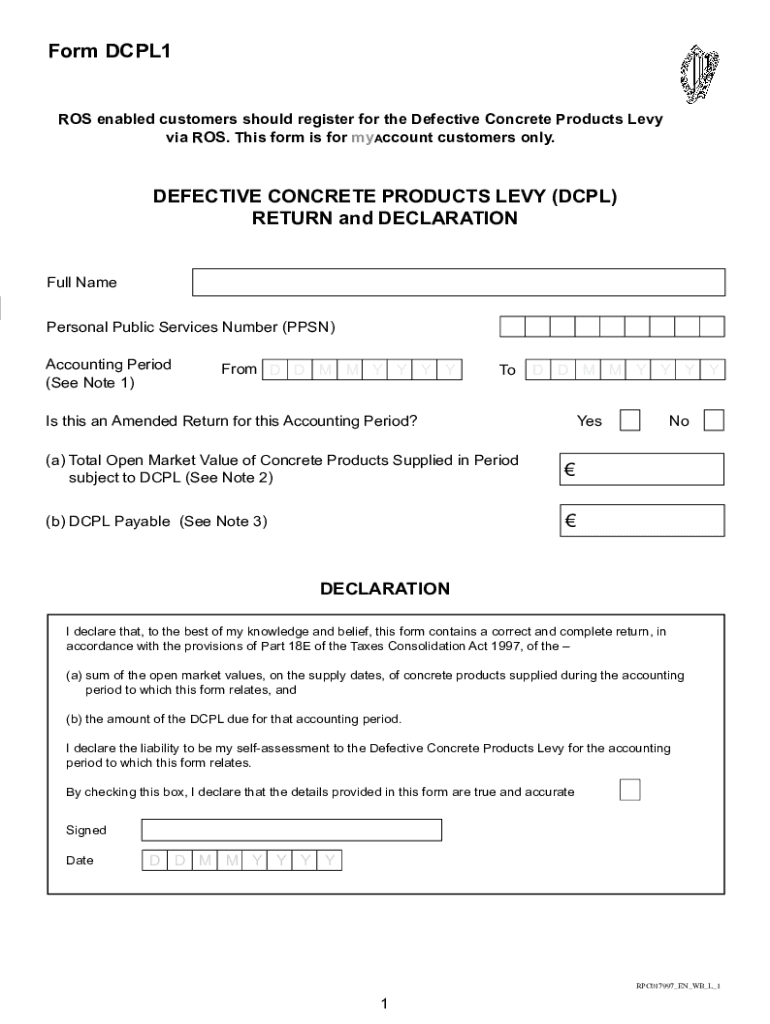 Fillable Online Form DCPL1. Defective Concrete Products Levy (DCPL ...