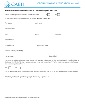 Fillable Online JOB SHADOWING APPLICATION (unpaid) Fax Email Print ...