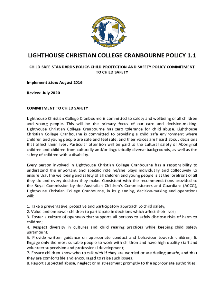 Fillable Online COMMITMENT TO CHILD SAFETY Waverley Christian College ...