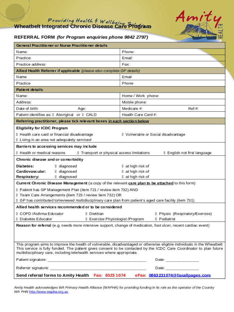 Amity Health - Albany - Integrated Chronic Disease Care Doc Template | pdfFiller